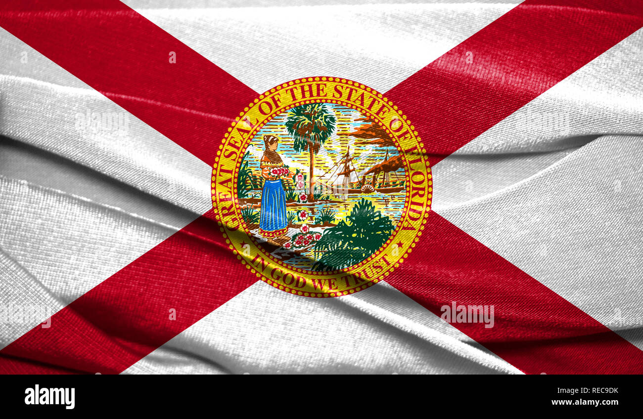 Realistic flag State of Florida on the wavy surface of fabric. Perfect ...