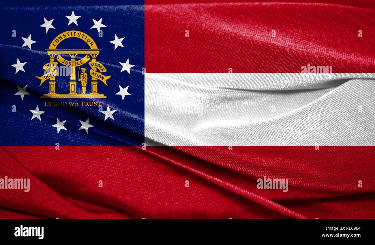 Realistic flag State of Georgia on the wavy surface of fabric. Perfect ...