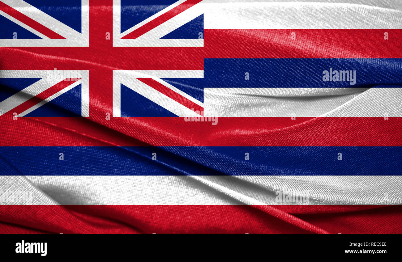 Realistic flag State of Hawaii on the wavy surface of fabric. Perfect ...