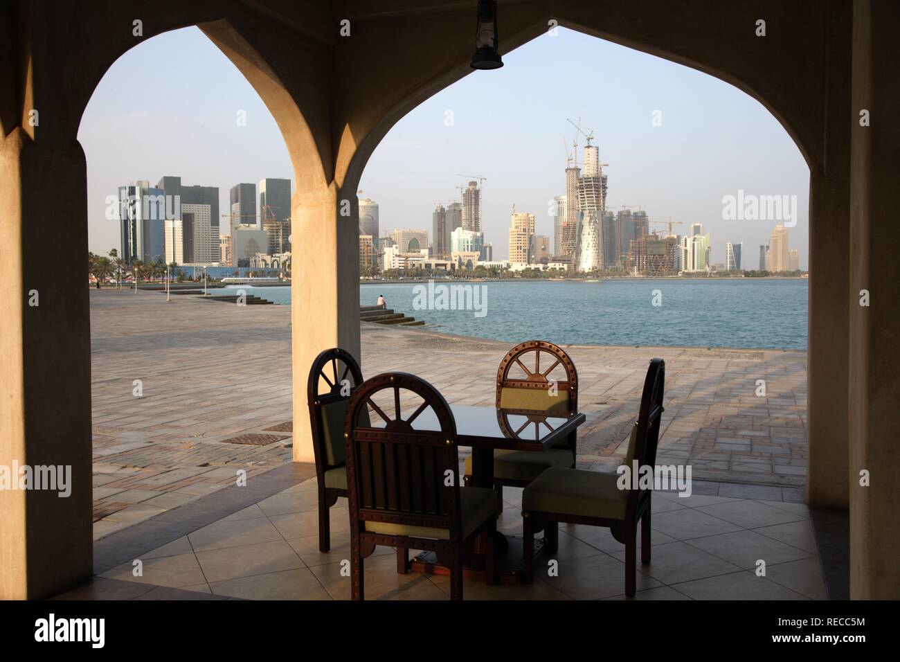 Doha Bay, newly constructed buildings, high rise district on the north ...