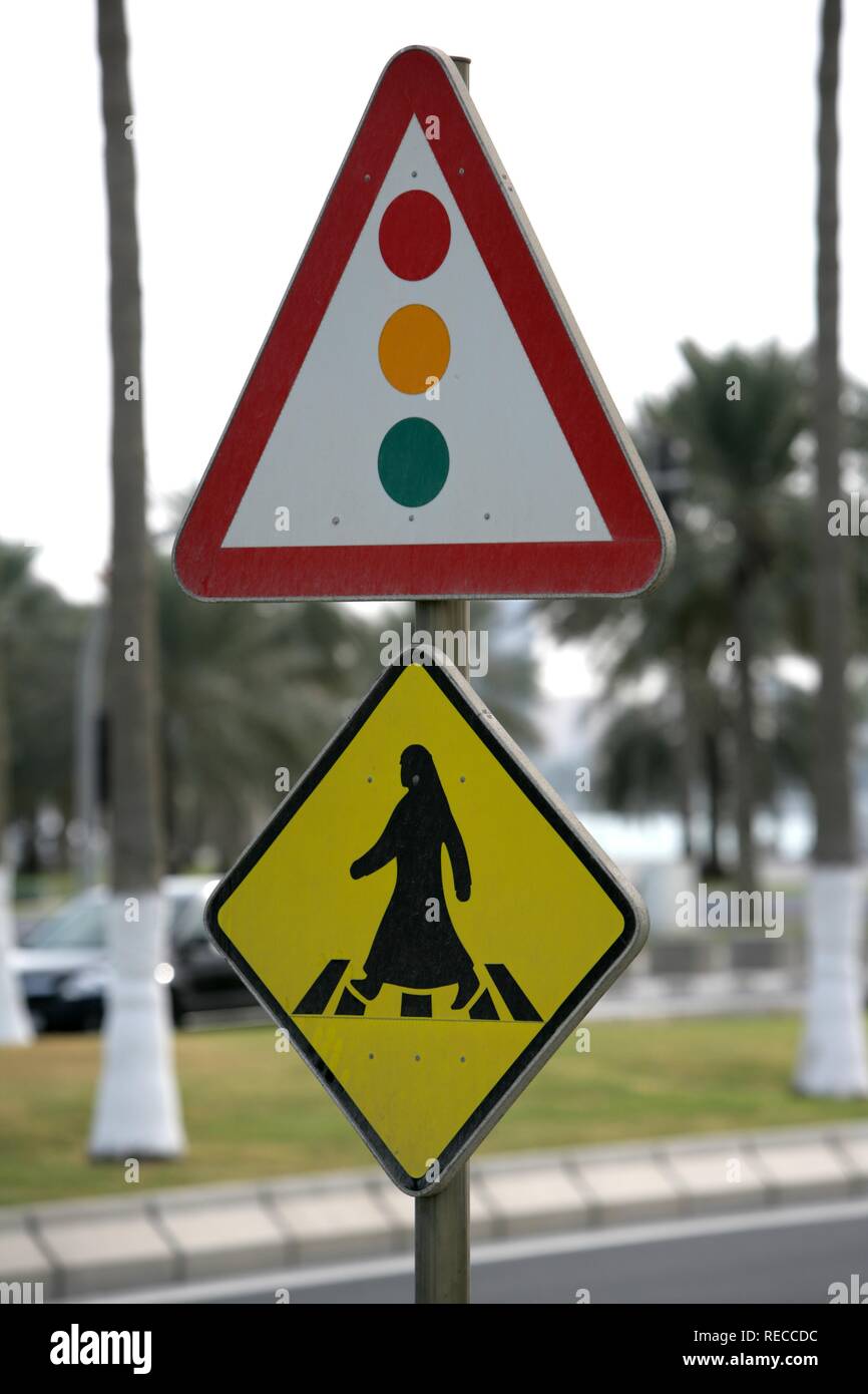 Traffic sign, pedestrian crossing, Doha, Qatar Stock Photo - Alamy