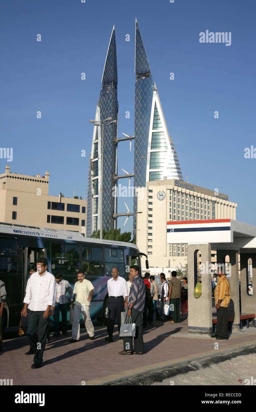 World Trade Center buildings, bus stop, capital city, Manama, Kingdom ...