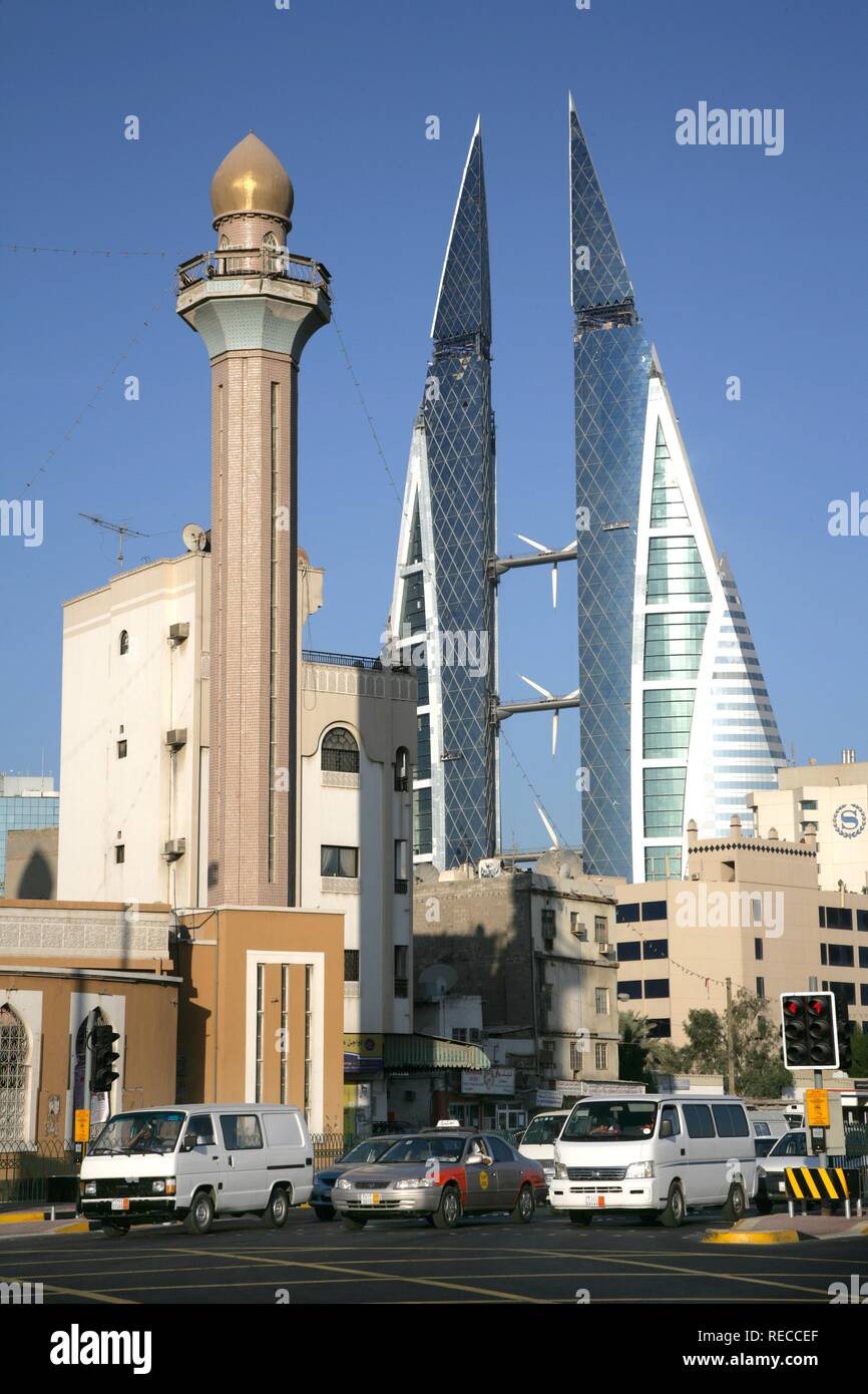World Trade Center buildings, mosque, capital city, Manama, Kingdom of ...