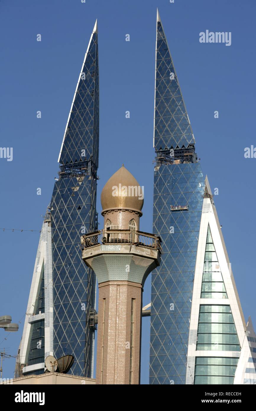 World Trade Center buildings, mosque, capital city, Manama, Kingdom of ...