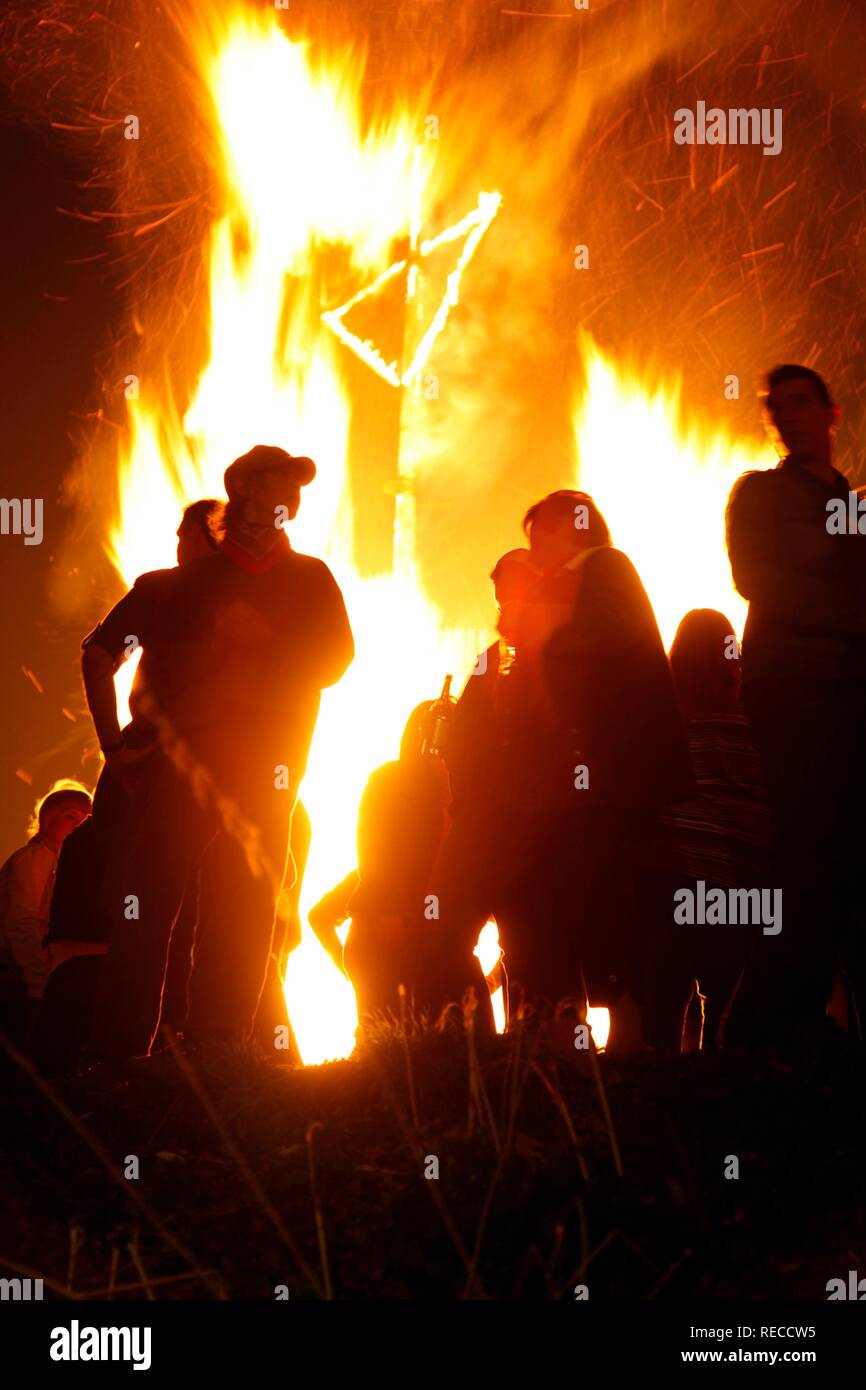 Traditional Easter fire on 7 hills around Attendorn, Sauerland, North ...