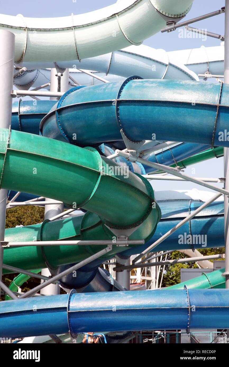 Water slide tubes in a fun park and water park, Scheveningen, Holland ...