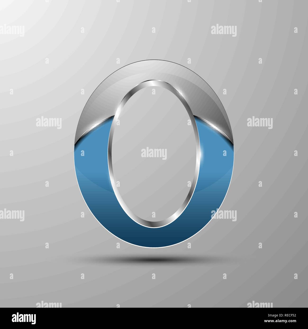 Isolated vector 3d logo.Blue letter o with chrome section.Concept ...