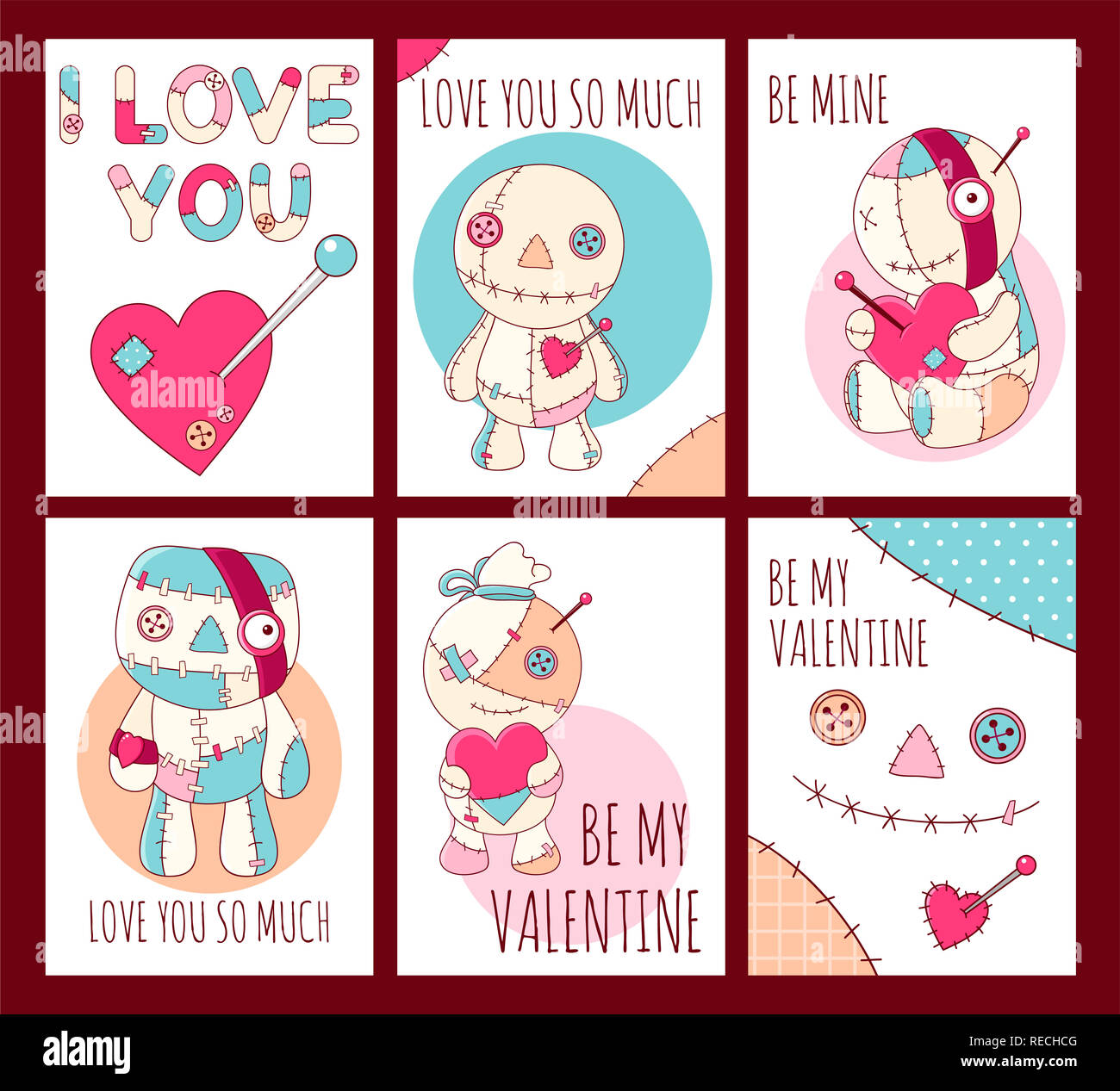 Set of Valentine's day banner, background, flyer, placard with cute ...