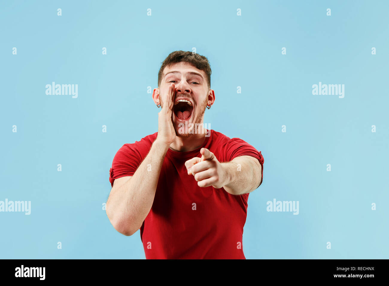 Do not miss. Young casual man shouting. Shout. Crying emotional man ...