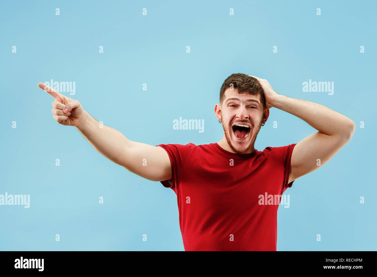 Do not miss. Young casual man shouting. Shout. Crying emotional man ...