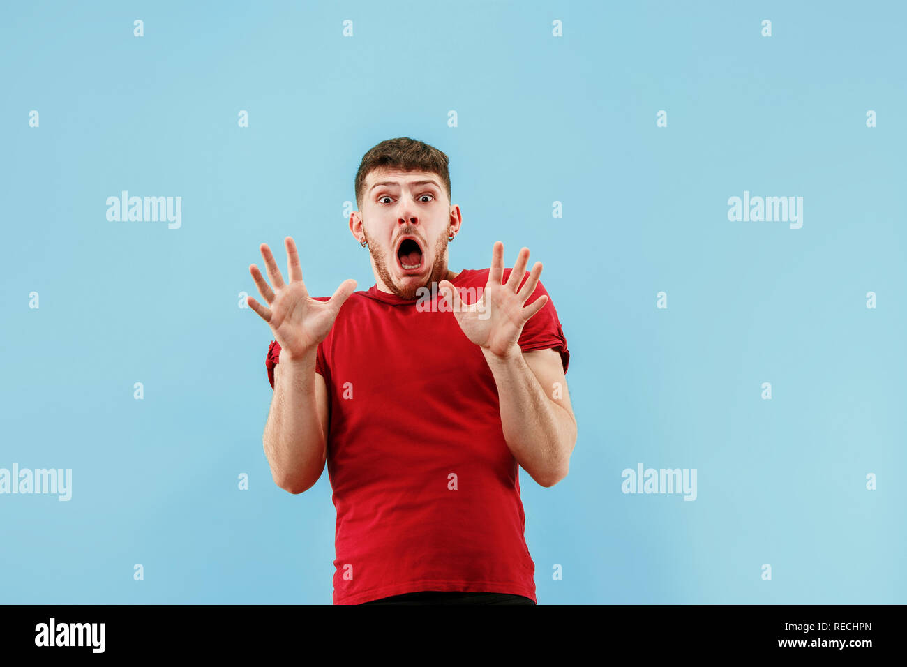 I'm afraid. Fright. Portrait of the scared man. Business man standing ...