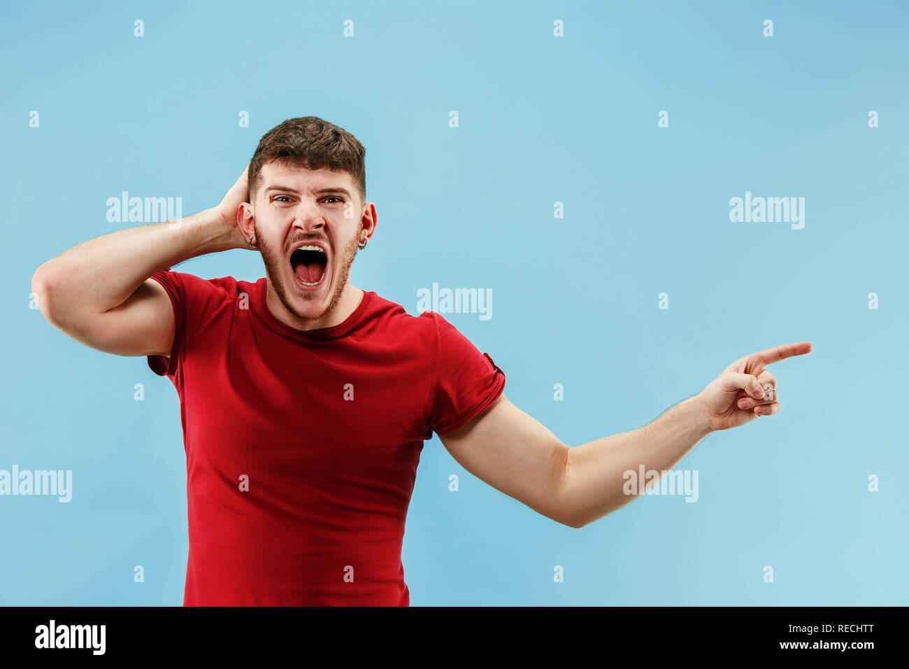 Do not miss. Young casual man shouting. Shout. Crying emotional man ...