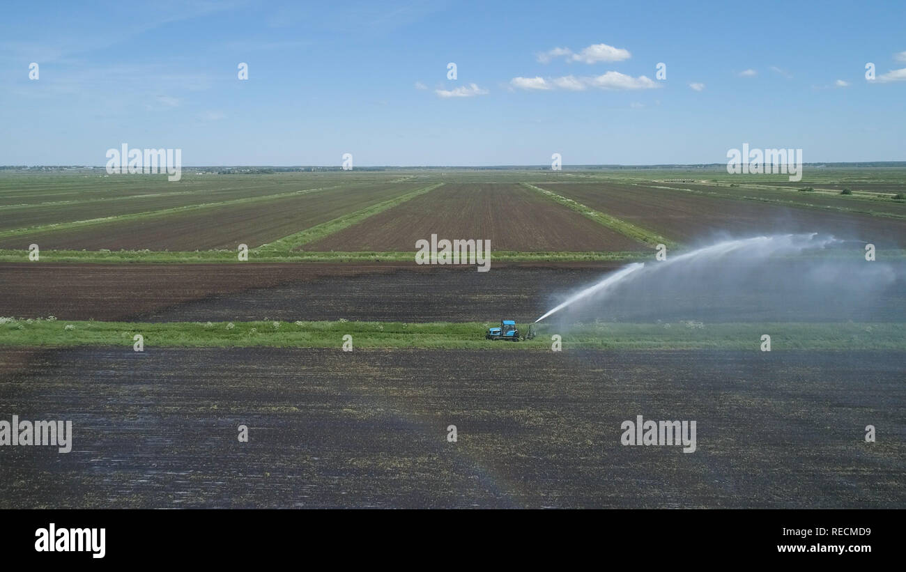 Aerial view of Crop Irrigation using the center pivot sprinkler system ...