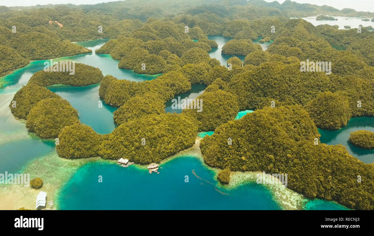Aerial view: Bucas Grande Island, Sohoton Cove. Philippines. Tropical ...
