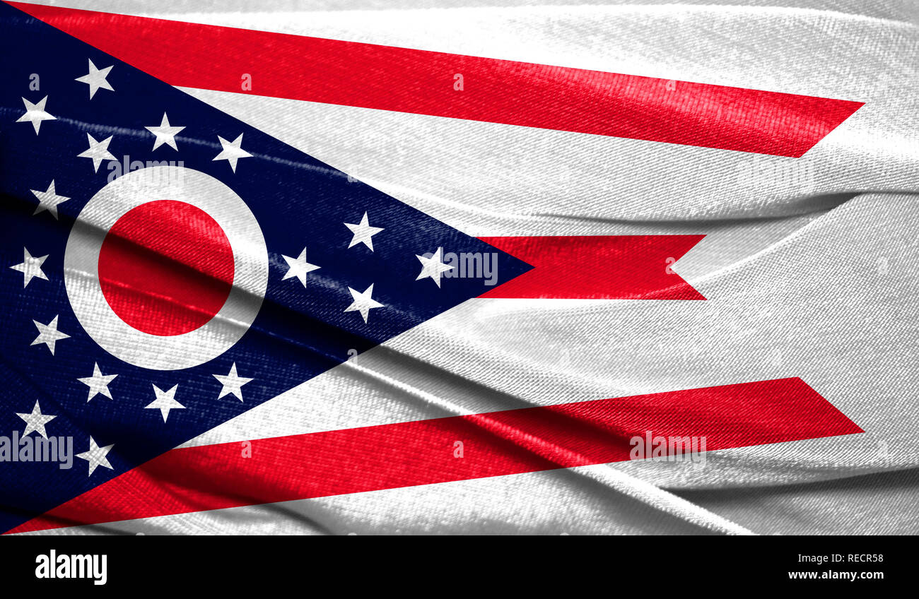 Realistic flag State of Ohio on the wavy surface of fabric. Perfect for ...