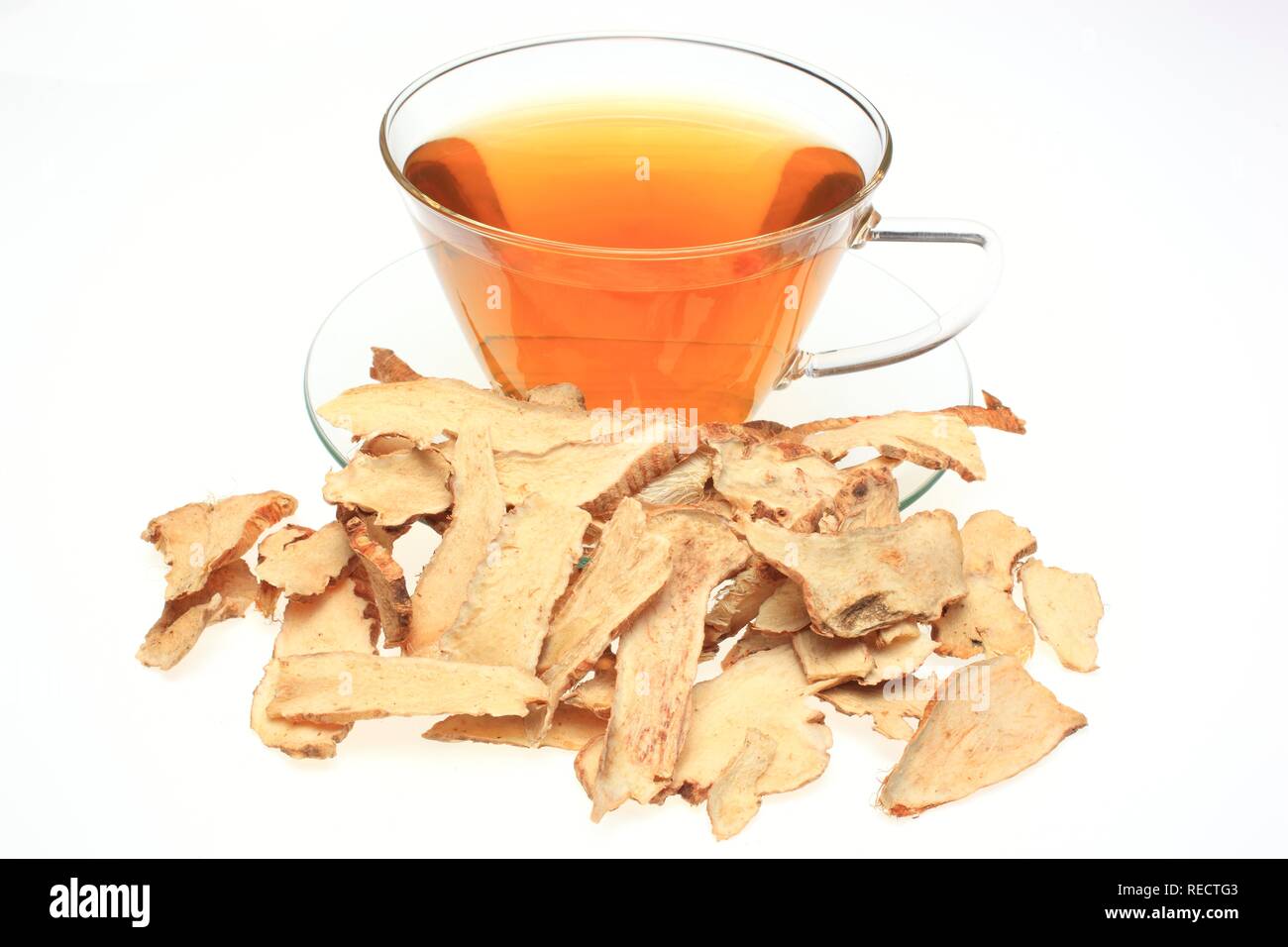 Herbal tea made of the dried roots of the medicinal plant common ...