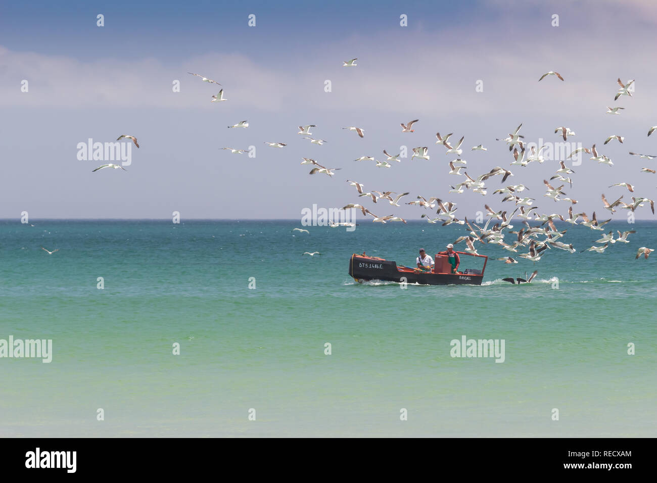 Paternoster, South Africa - 22 December 2018: Sea fishing boat with two ...