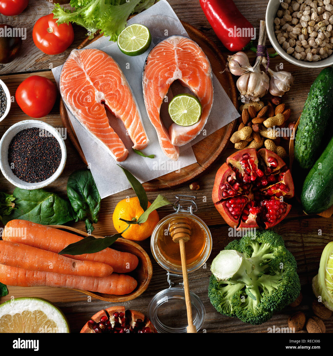 Top view set healthy food for cooking healthy and diet food (cereals ...