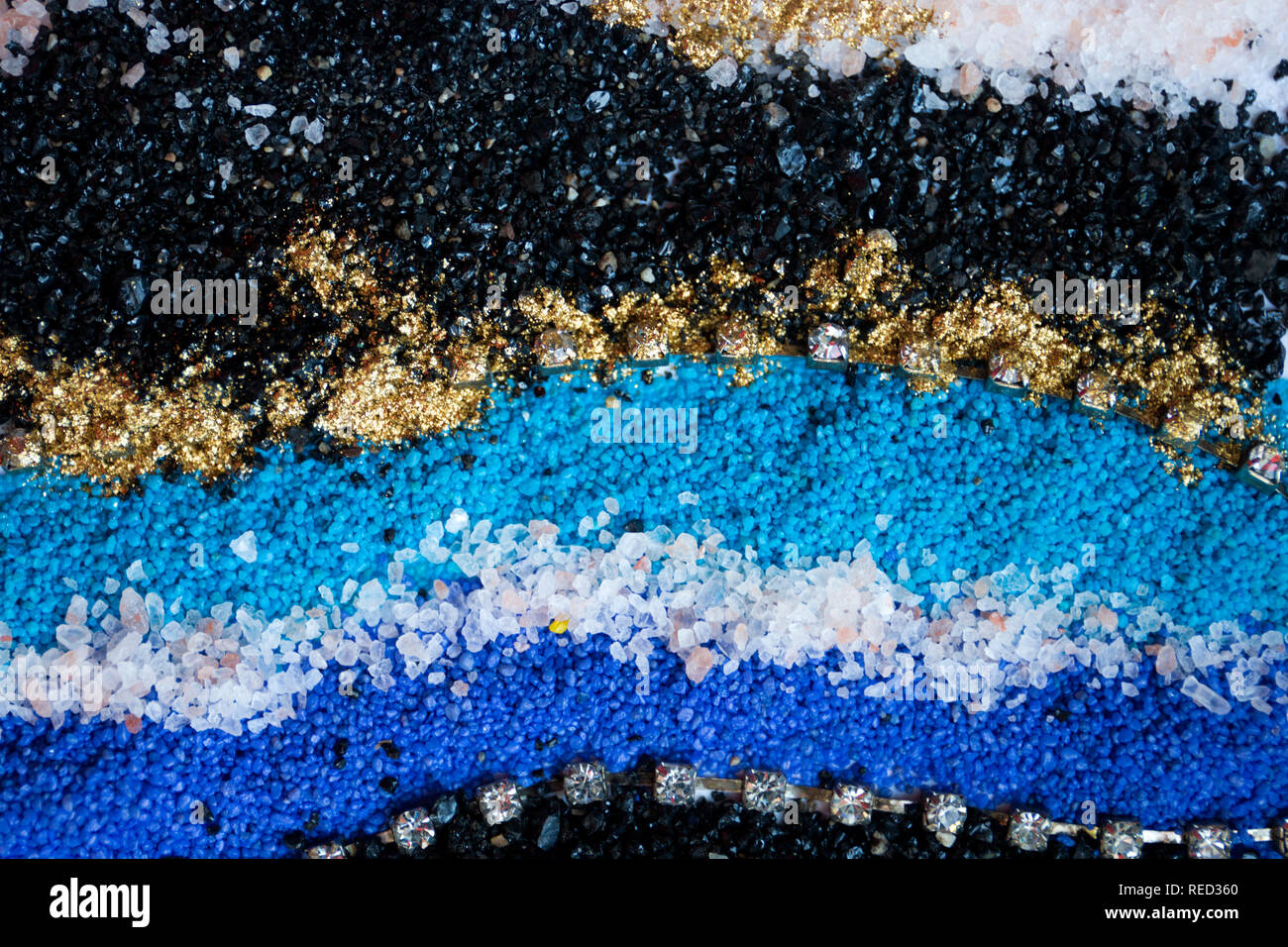 Layered colorful sand pattern. Marble style background. Blue and gold ...