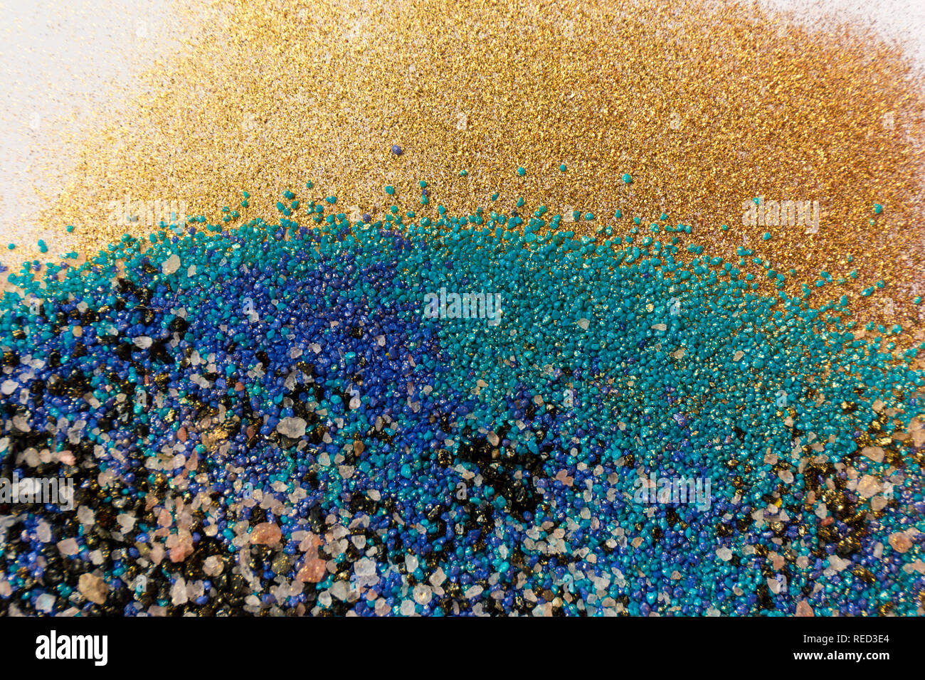 Layered colorful sand pattern. Marble style background. Blue and gold ...