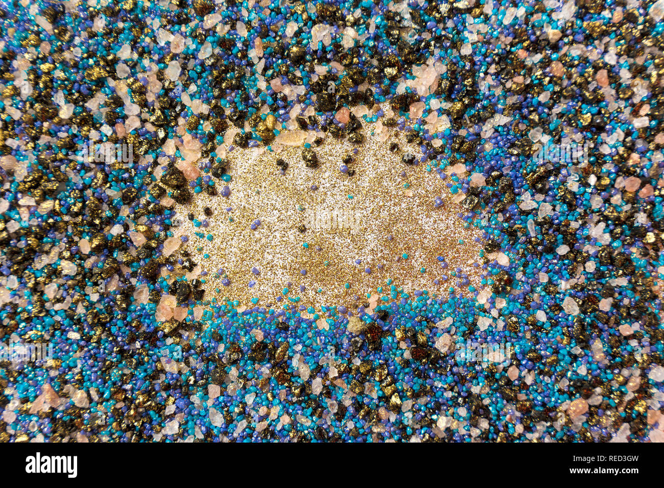 Layered colorful sand pattern. Marble style background. Blue and gold ...