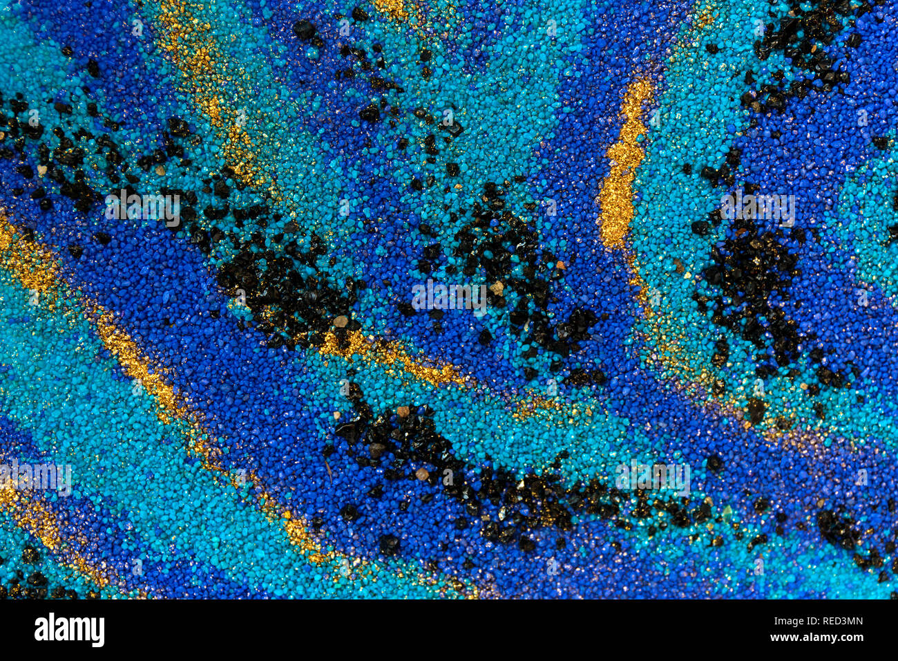 Layered colorful sand pattern. Marble style background. Blue and gold ...