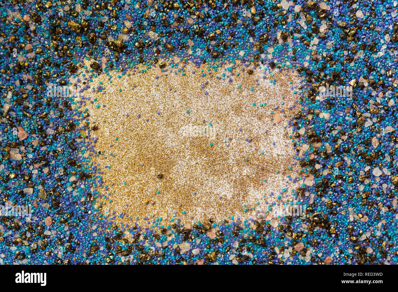 Layered colorful sand pattern. Marble style background. Blue and gold ...