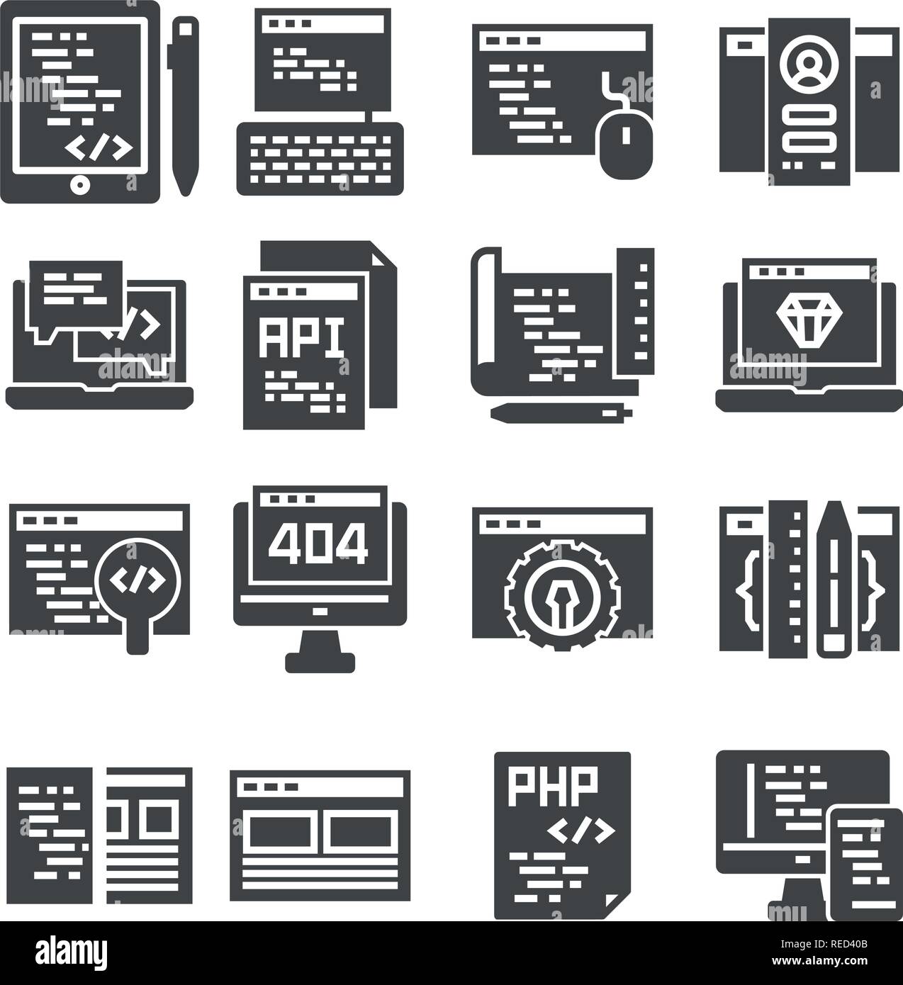 Vector illustrations web development icons set, , gray color Stock ...