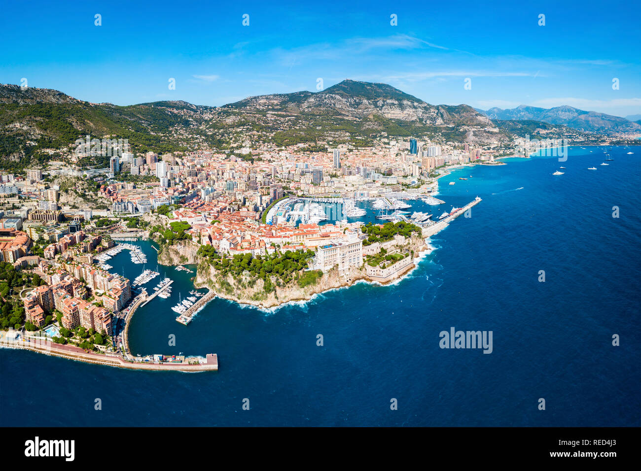 Monte Carlo, Monaco aerial panoramic view. Monaco is a country on the ...