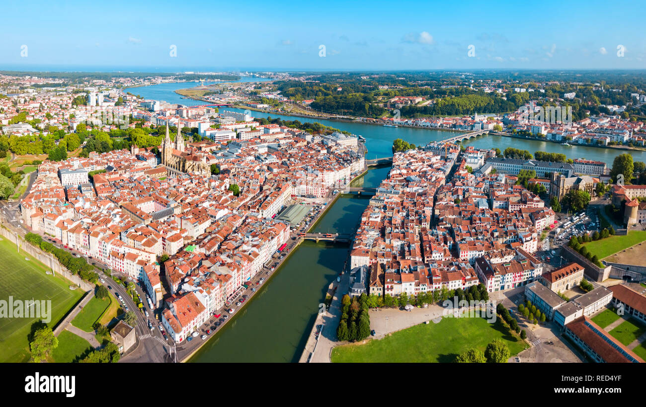 Bayonne aerial panoramic view. Bayonne is a city and commune in south ...