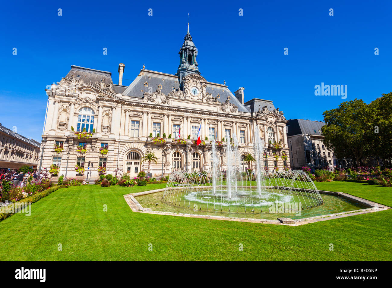 Town hall at Place Jean Jaures square in Tours city in Loire valley of ...
