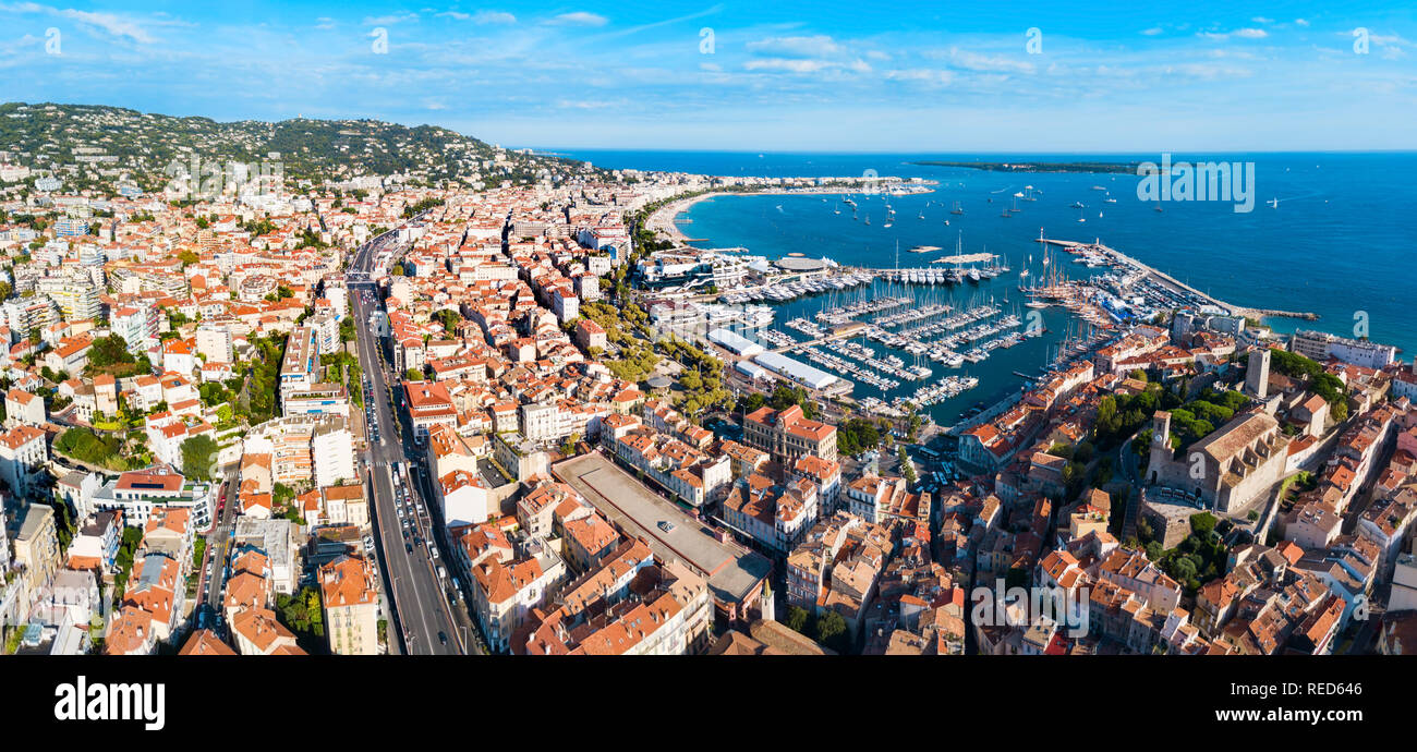 Cannes aerial panoramic view. Cannes is a city located on the French ...