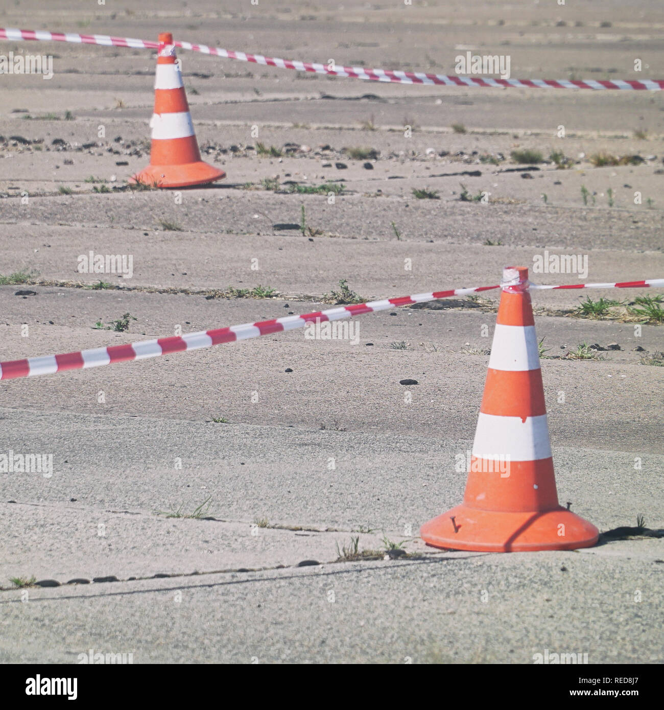 Fencing tape and Traffic cone Stock Photo - Alamy