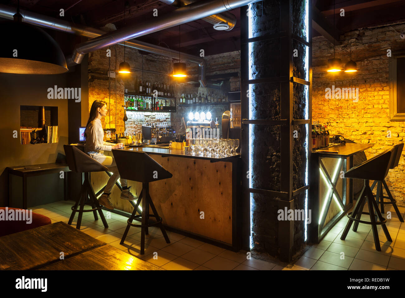 Modern european bar interior Stock Photo - Alamy