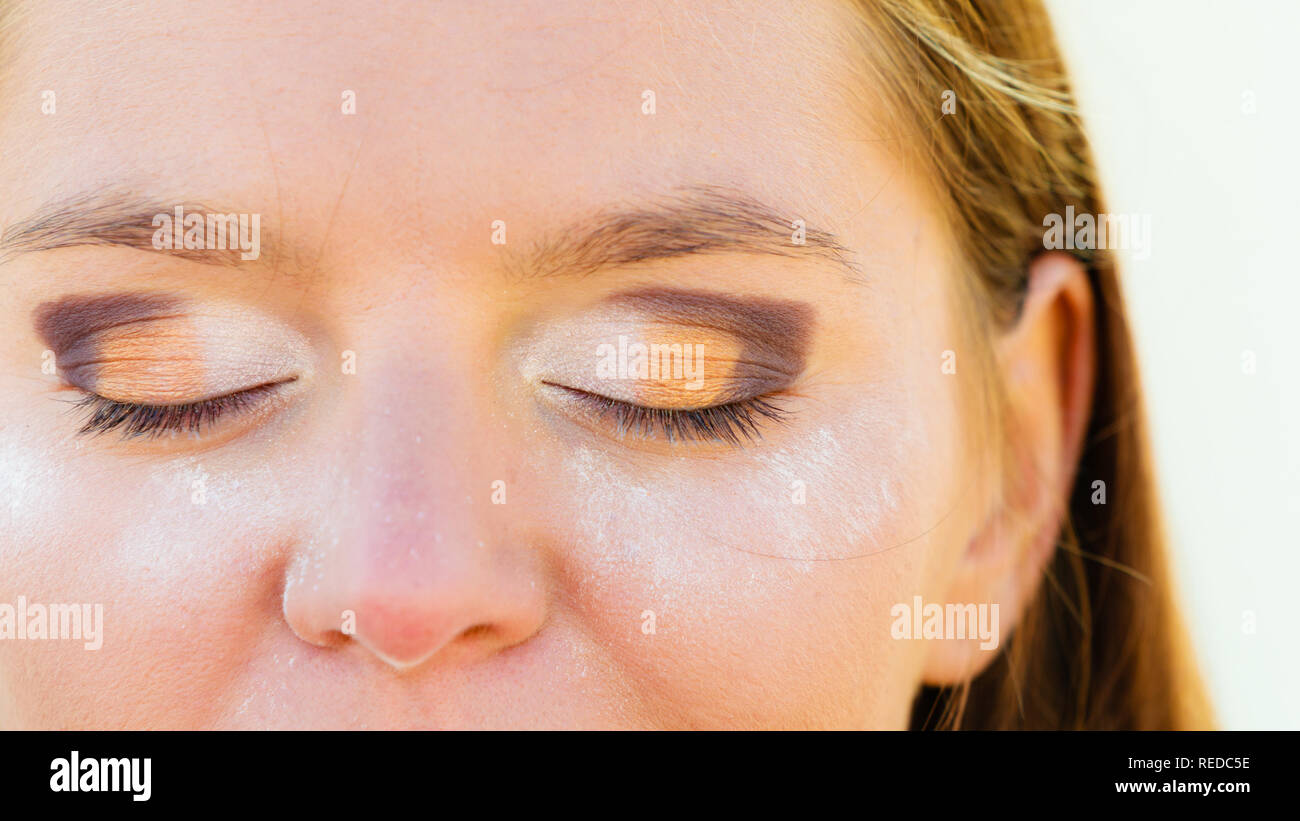 Makeup and cosmetics. Part of woman face, female eyes with eyeshadow ...