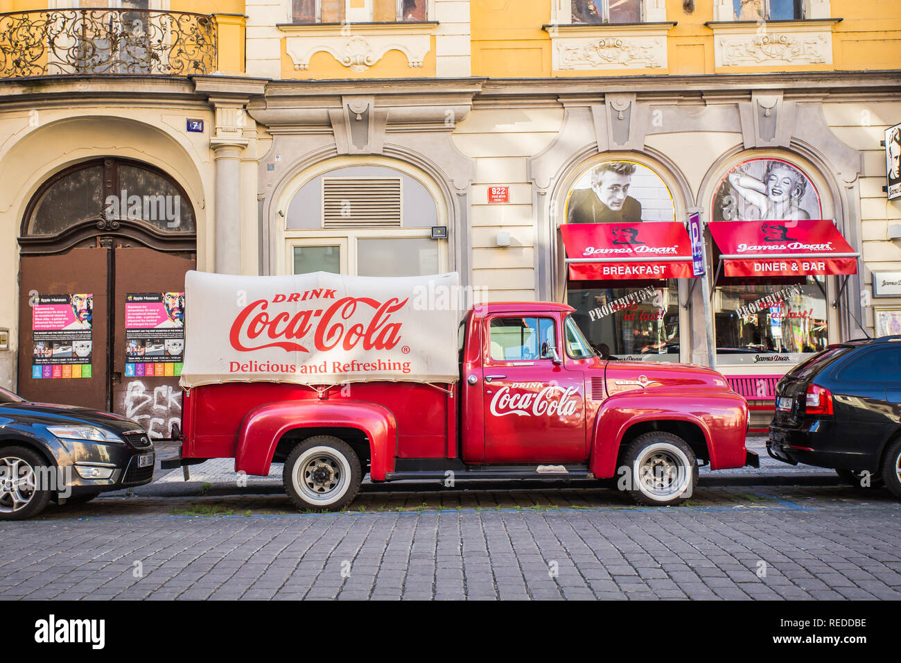 PRAGUE, CZECH REPUBLIC - JUNE 7, 2017: : Red retro car Ford F-100 with ...