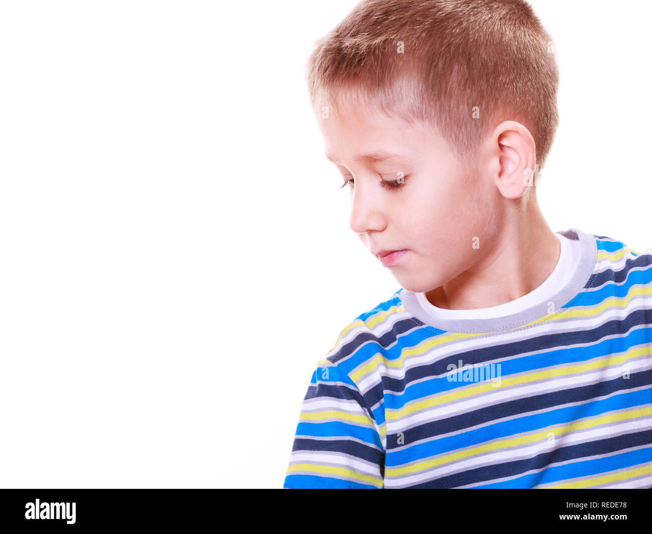 Emotions and thinking calm daydream. Little boy absorbed calm and ...