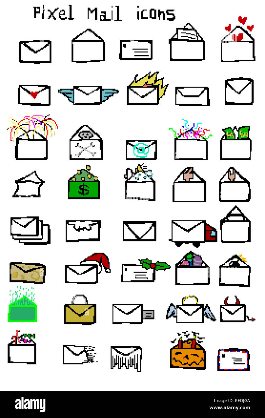Pixel mail icons set Stock Photo - Alamy