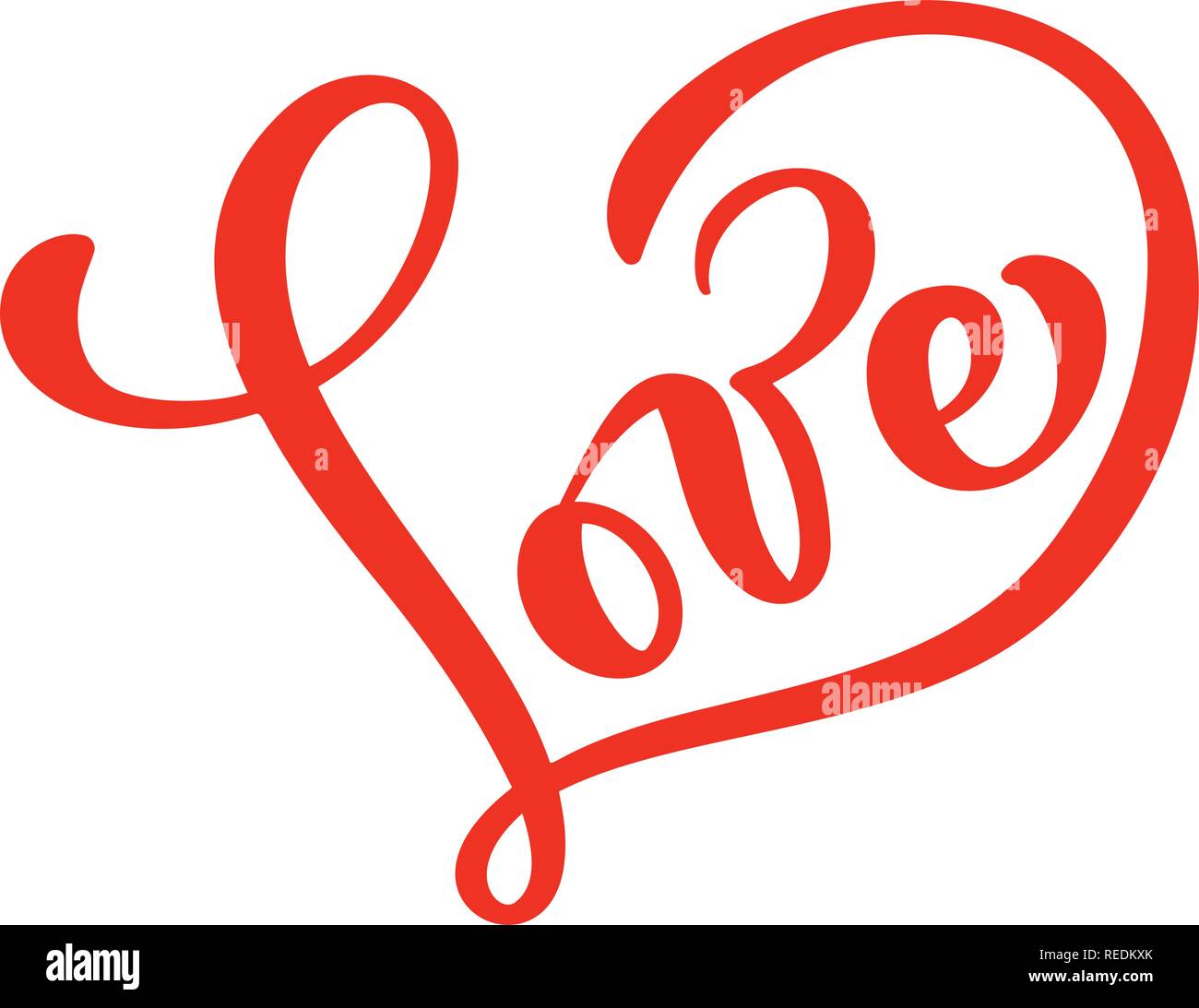 Red Calligraphy word Love. Vector Valentines Day Hand Drawn lettering ...