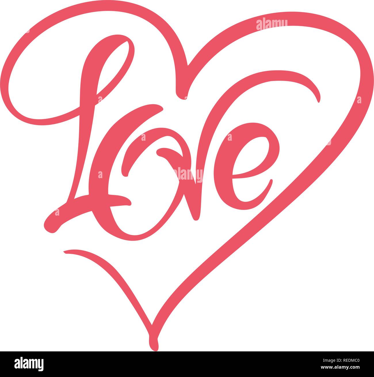 Red Calligraphy word Love. Vector Valentines Day Hand Drawn lettering ...