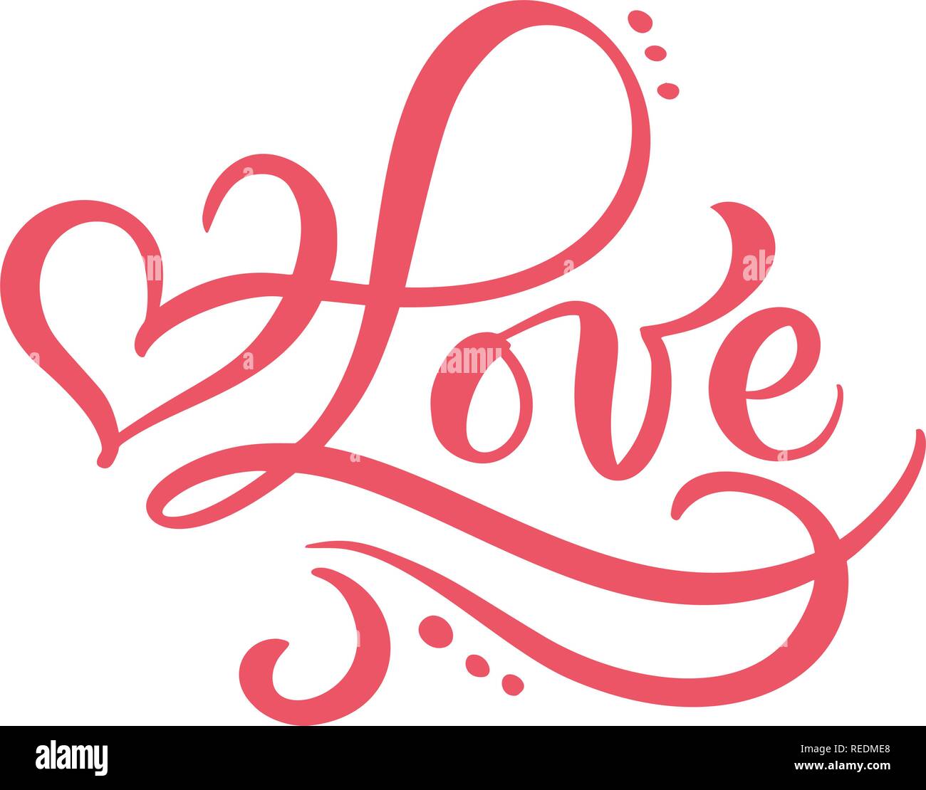 Red Calligraphy word Love. Vector Valentines Day Hand Drawn lettering ...