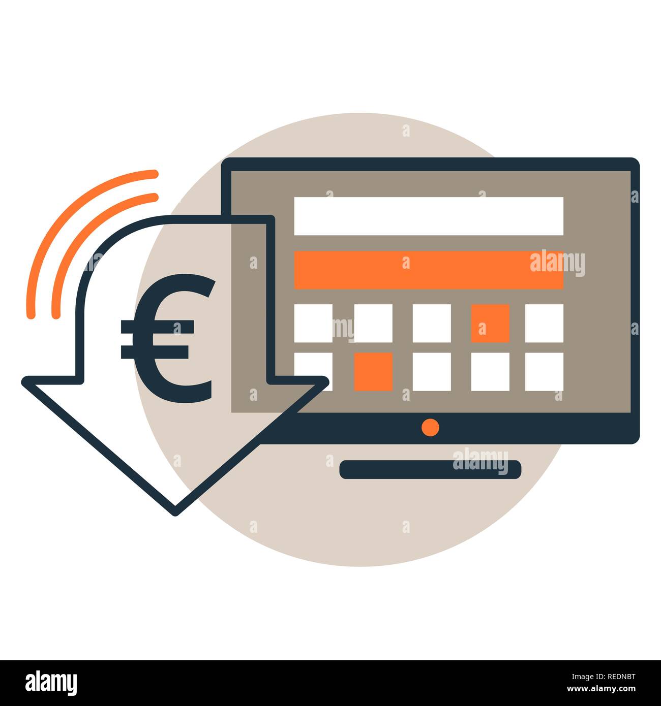 Computer monitor with euro currency discount symbol. Vector icon Stock ...