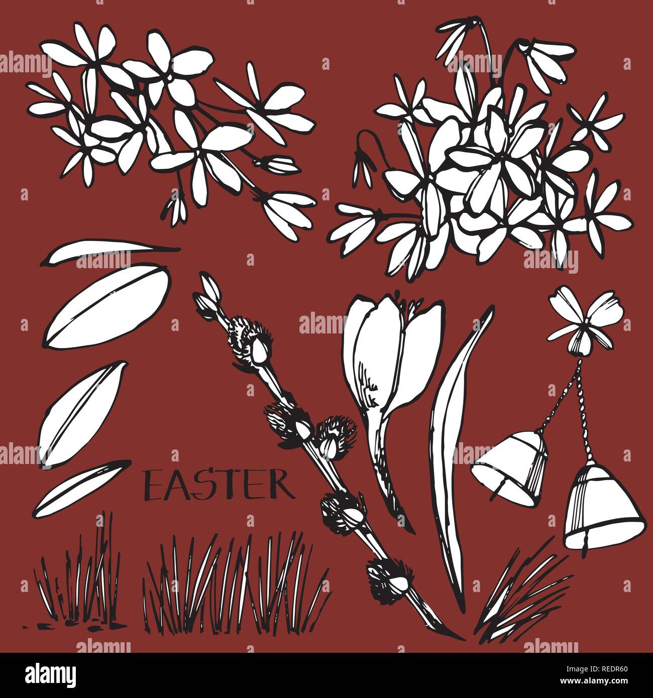 Collection of easter flowers, hand draw illustration. Draw vector ...