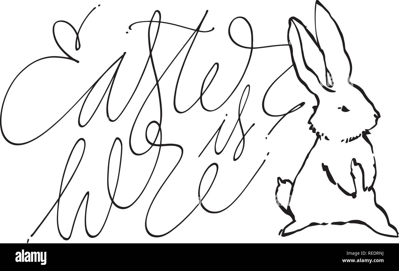 Cute rabbits, hand draw illustration with letterings phrases-Happy ...