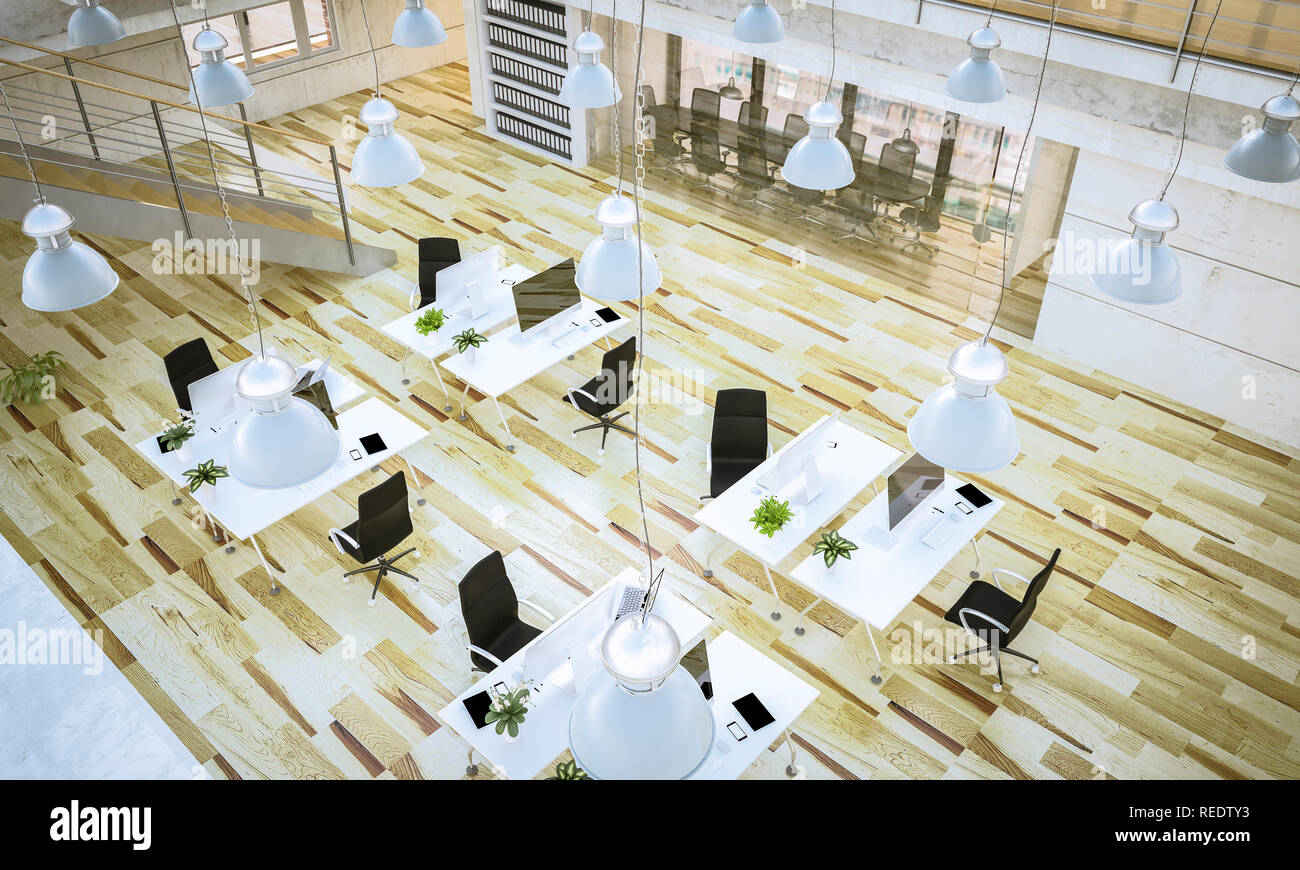 top view of office workplace 3d rendering Stock Photo - Alamy
