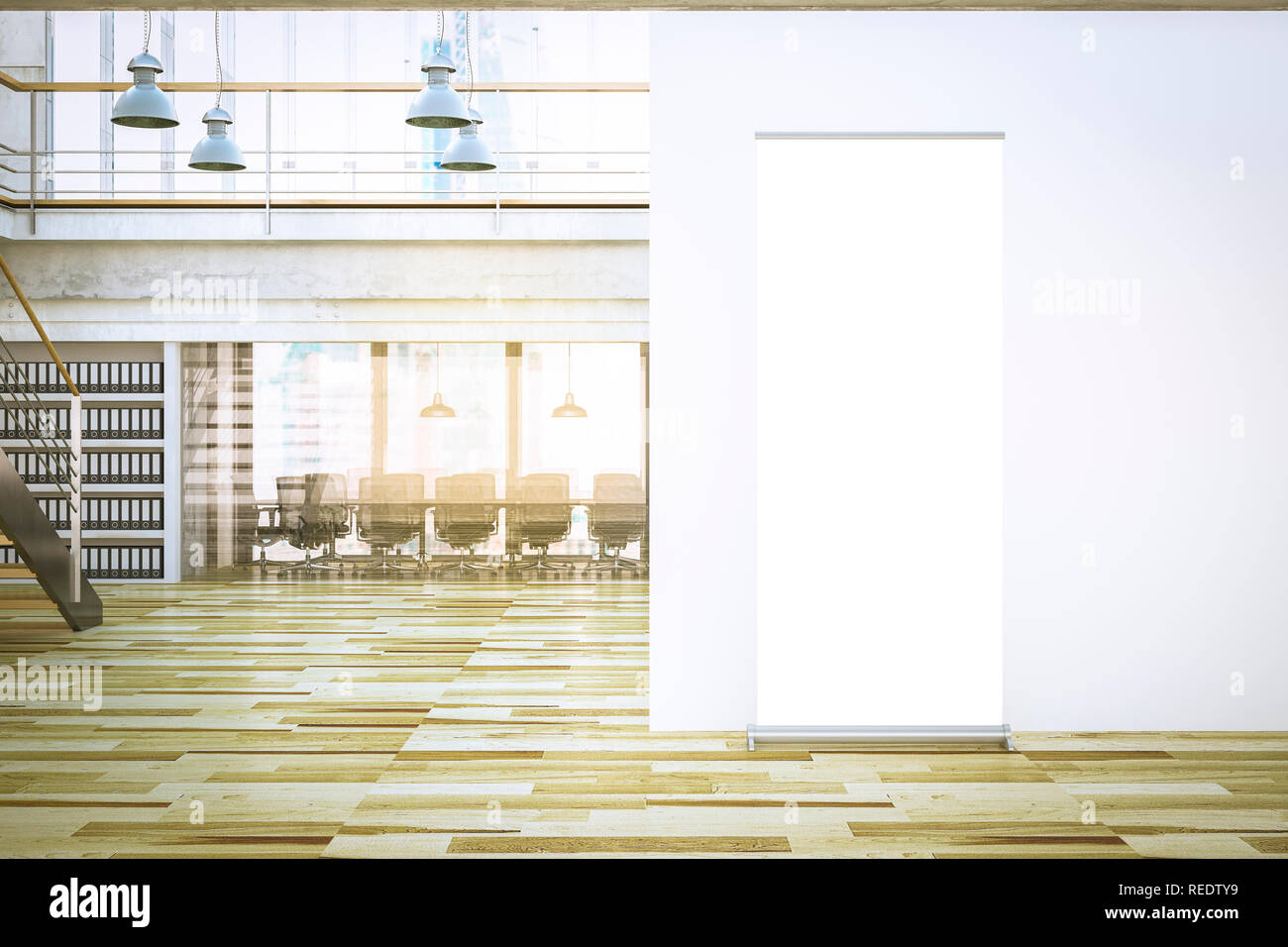 roll up at office mockup 3d rendering Stock Photo - Alamy
