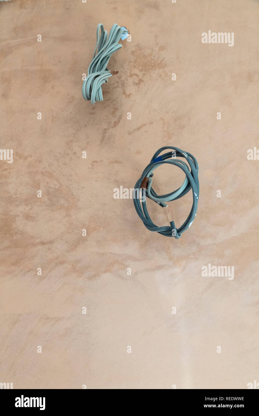 First fix domestic electrics in a freshly plastered wall Stock Photo ...