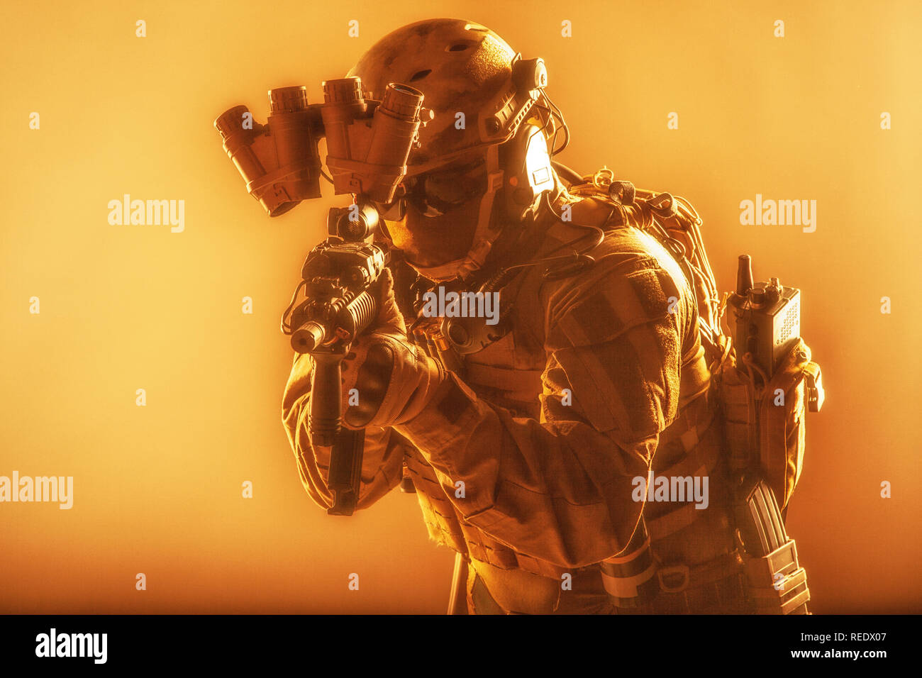 Army elite forces soldier, assault team fighter in battle uniform with ...