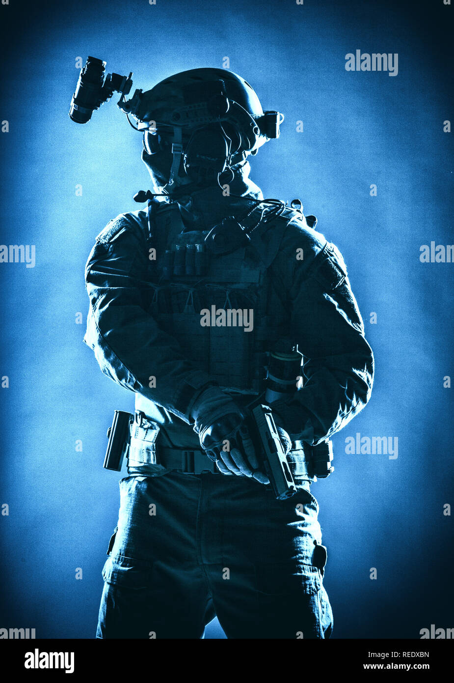 Anti terrorist squad fighter, army elite forces soldier in mask, with ...