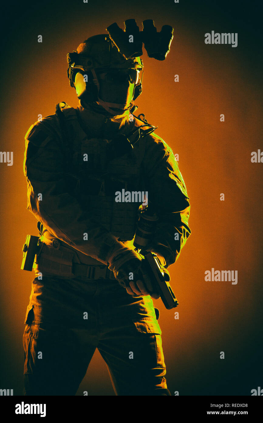 Anti terrorist squad fighter, army elite forces soldier in mask, with ...